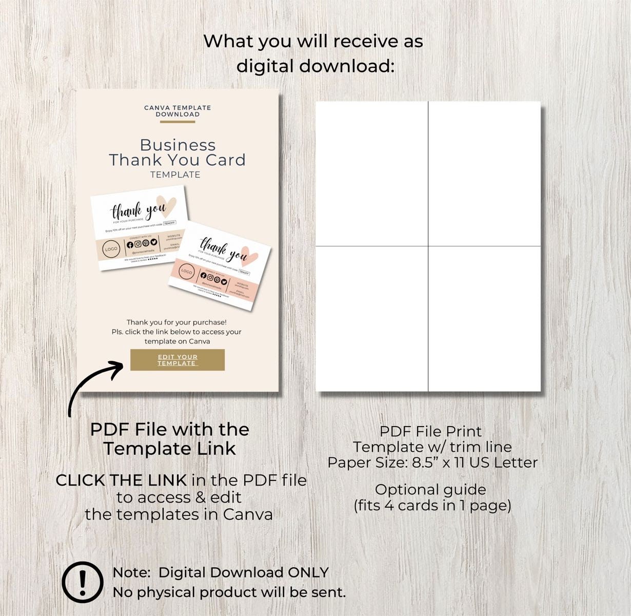 Thank You Cards Template Editable Canva Printable Business - Etsy