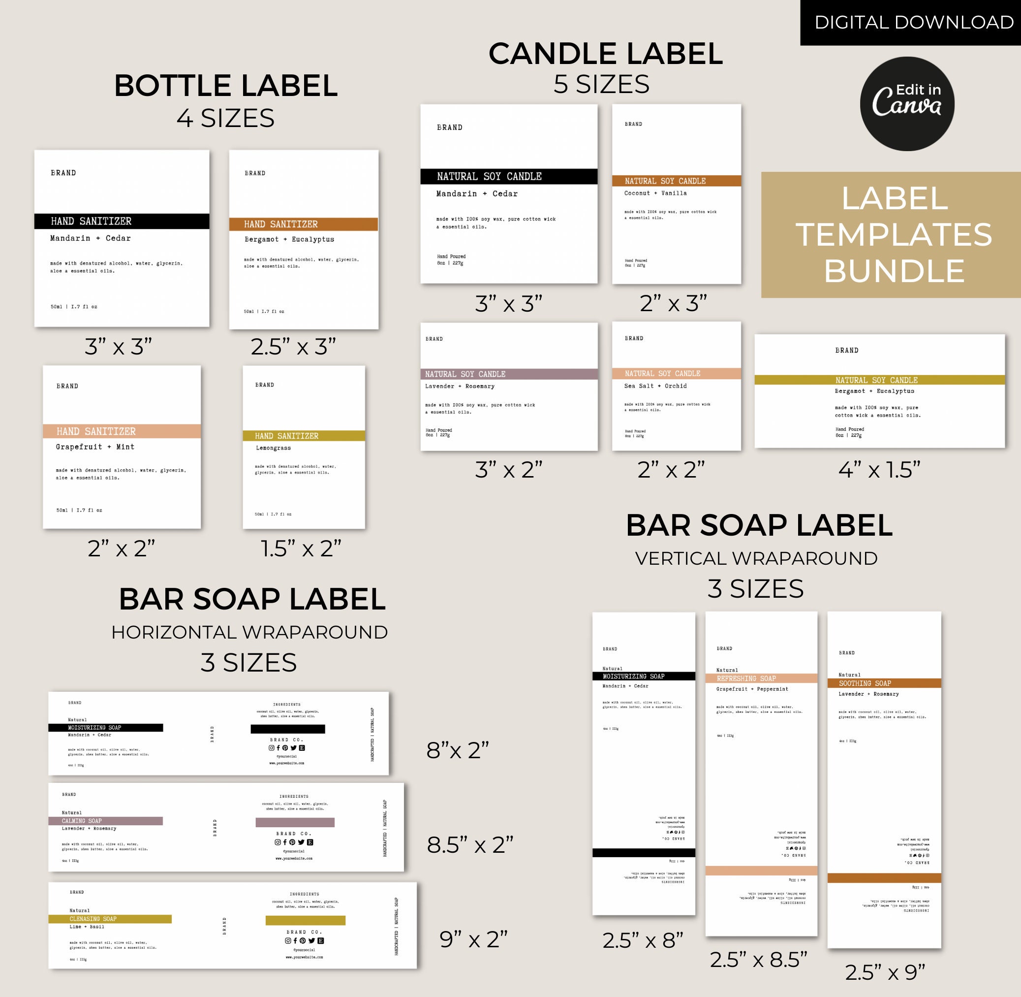 Editable Bottle Label Template Canva, Printable Bar Soap Labels, Modern ...
