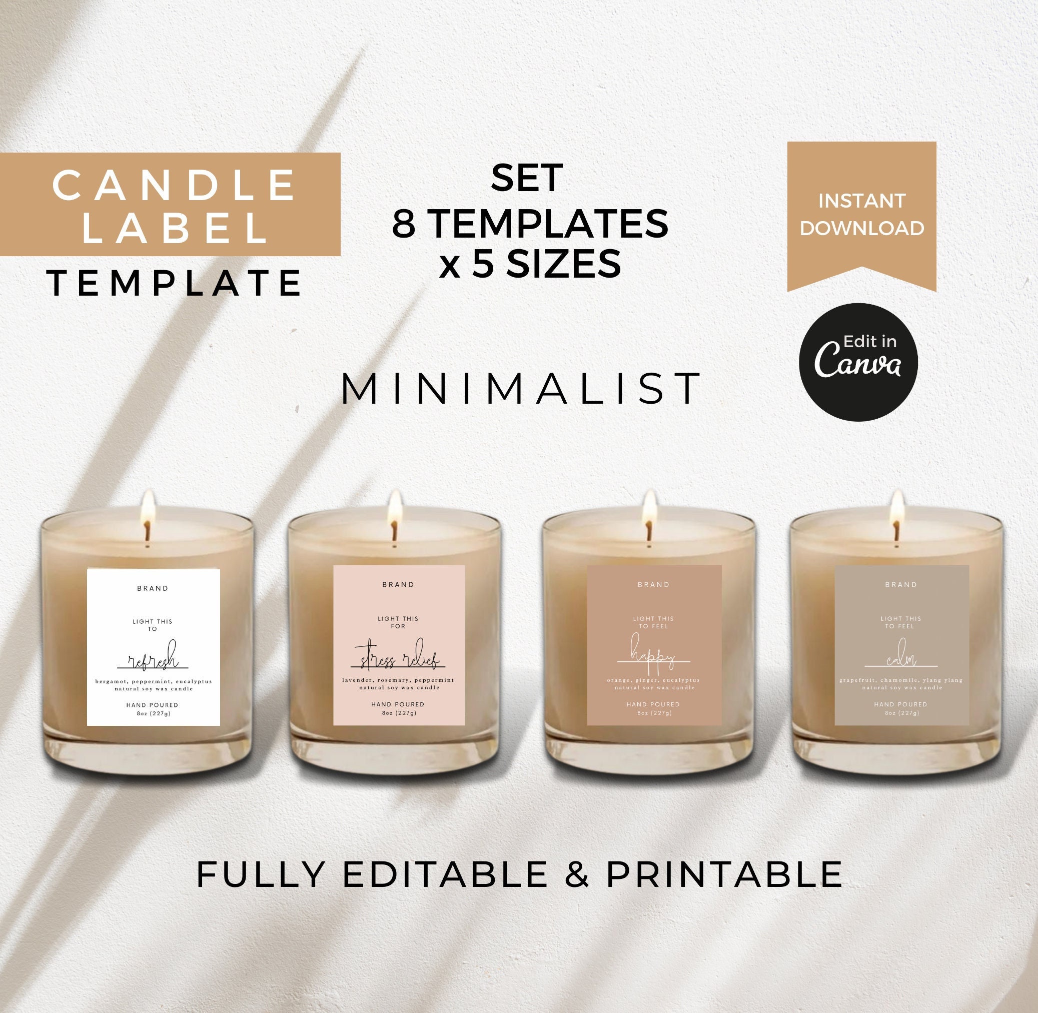Editable Candle Label Template Canva Modern Candle Labels Printable