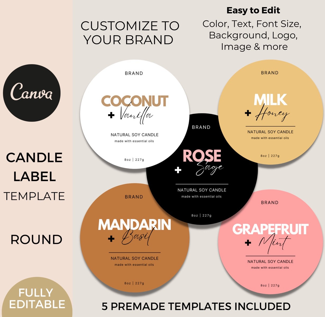 Candle Tin Label Template Editable Modern Candle Labels - Etsy