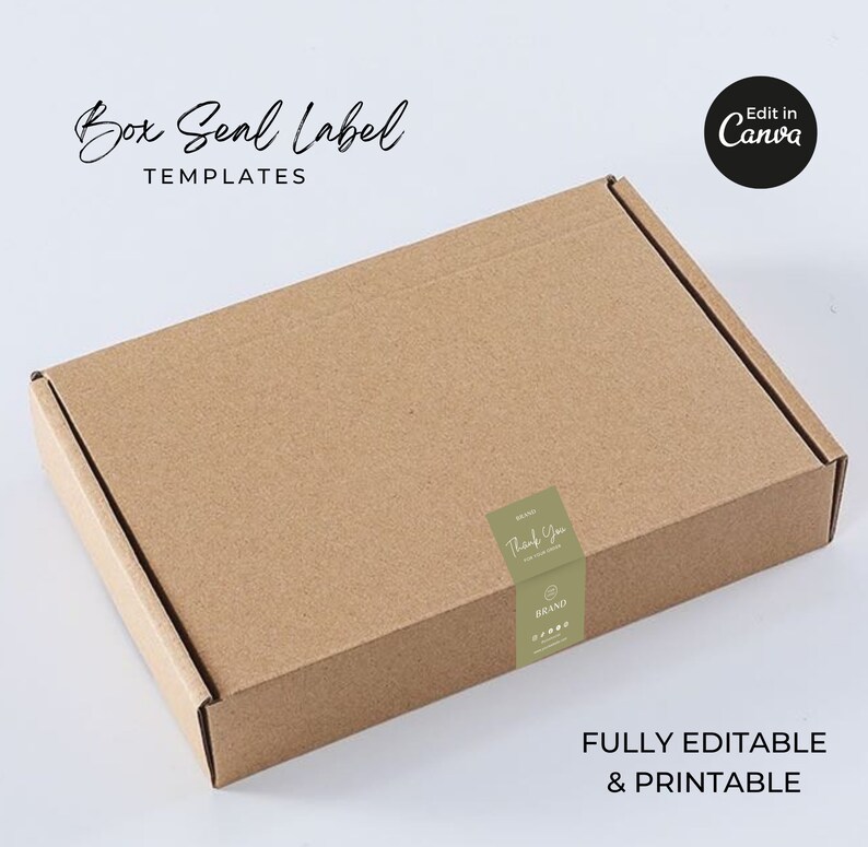 Editable Box Labels Template Canva, Mailer Box Seal Label Sticker ...
