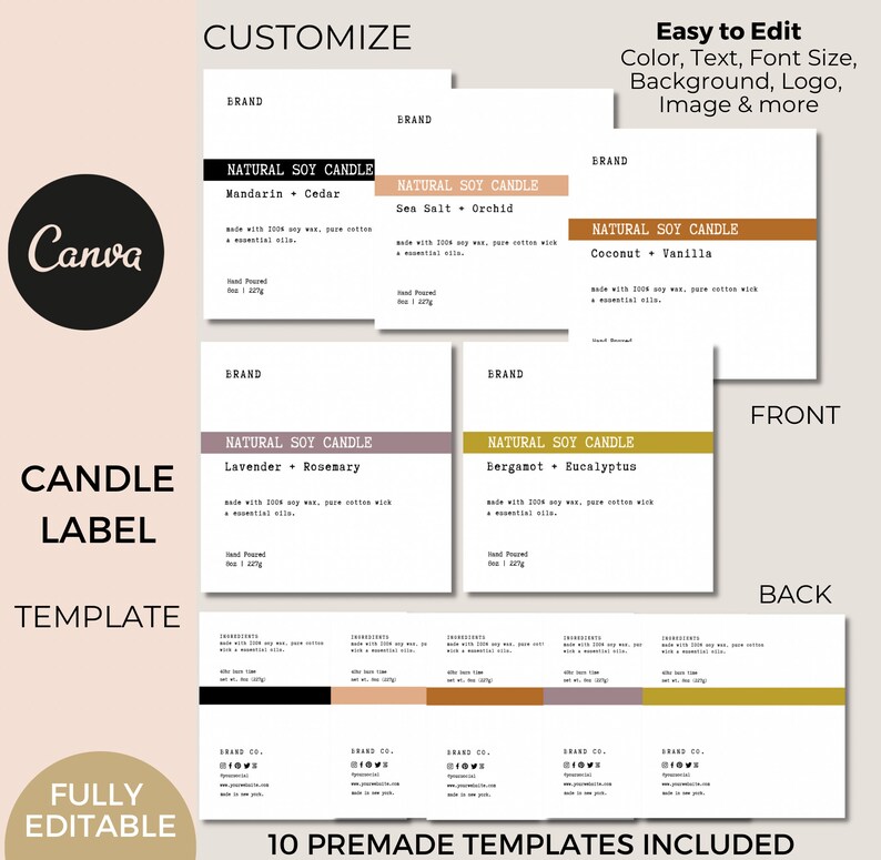 Editable Bottle Label Template Canva, Printable Bar Soap Labels, Modern ...