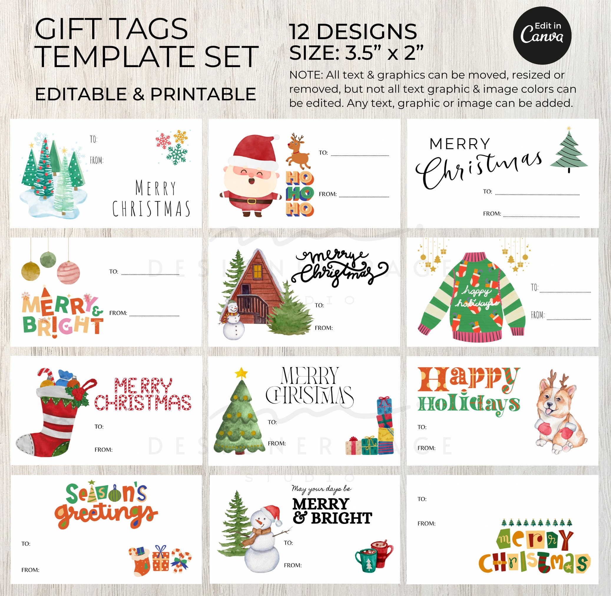 Christmas Gift Tags Template Canva Editable, Printable Holiday Gift Tag ...