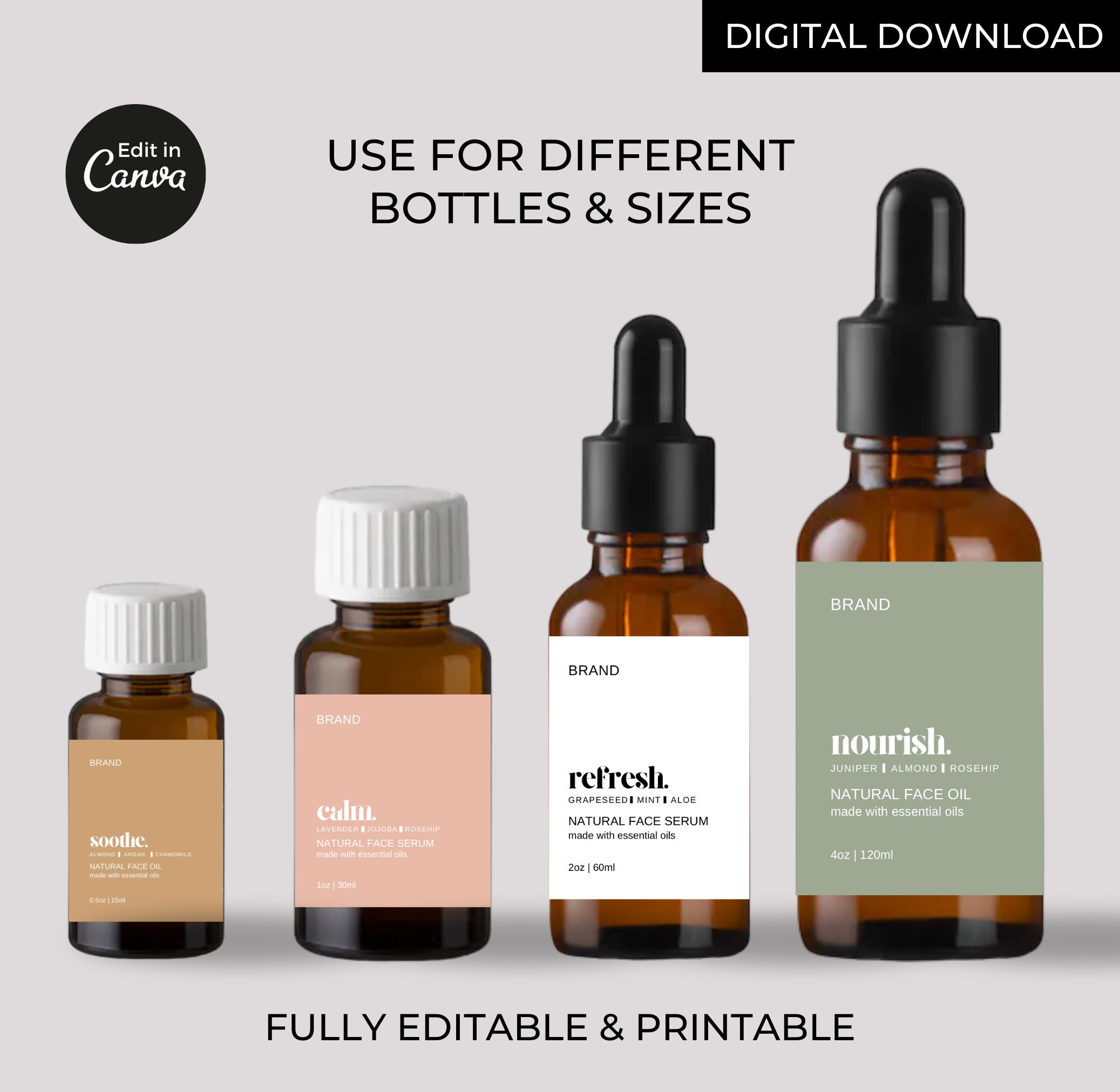 Minimalist Dropper Bottle Labels Template Editable Canva, Printable ...