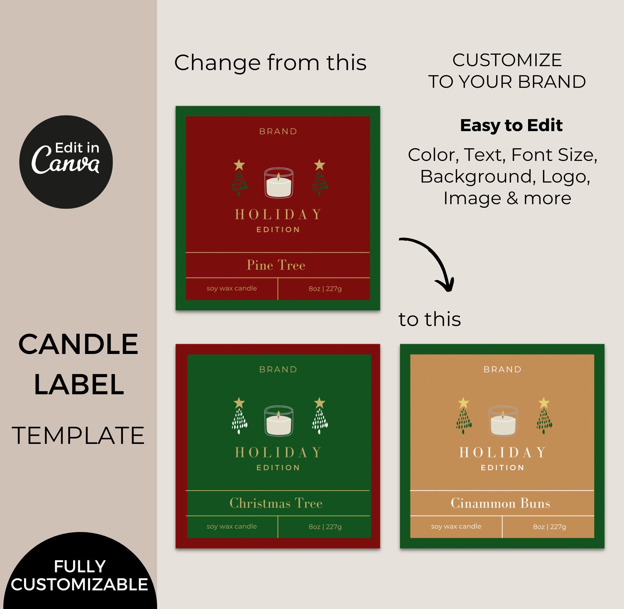 Christmas Candle Labels Template Editable Scented Soy Candle - Etsy