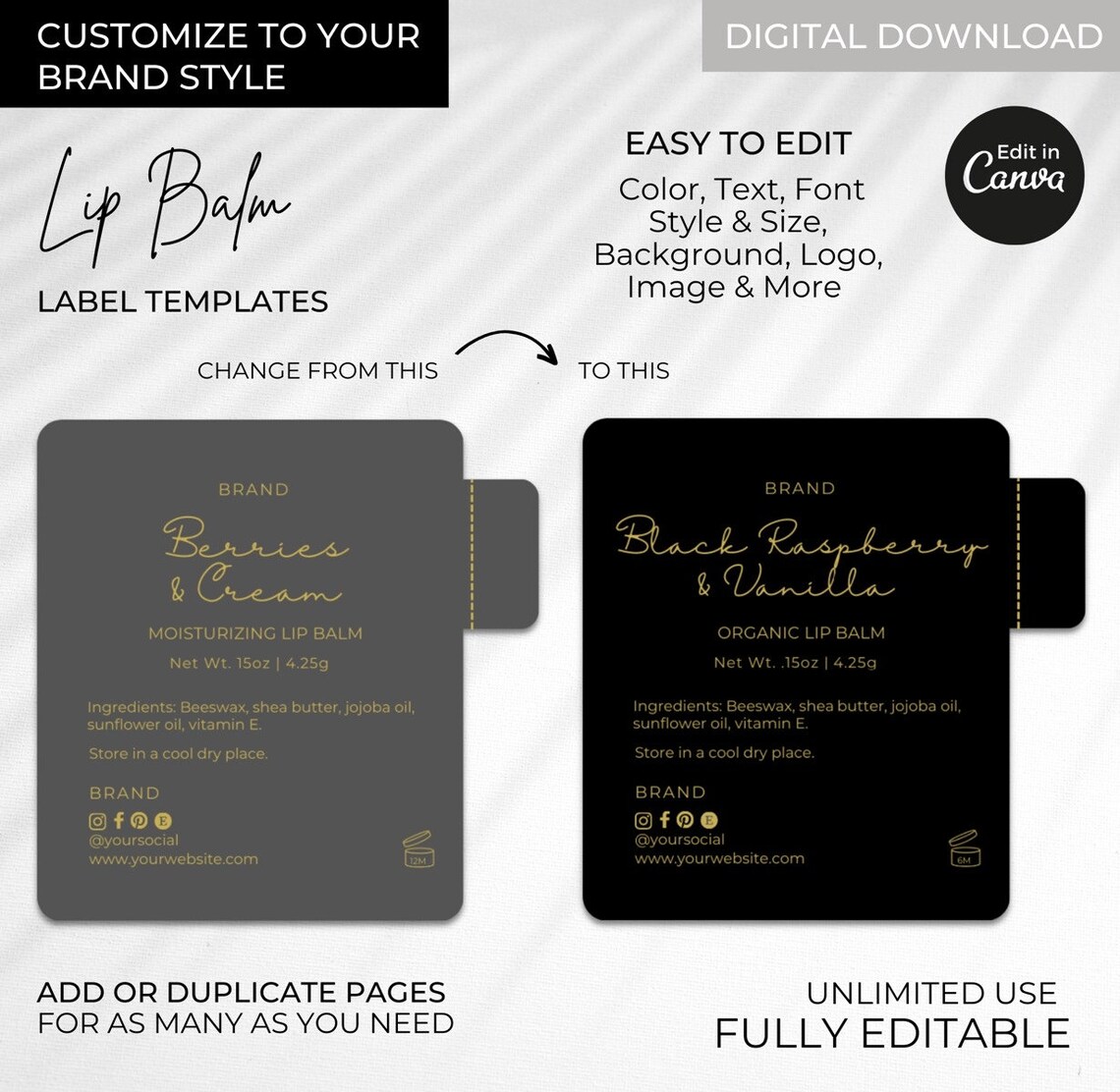 Lip Balm Label Template Canva, Printable Lipbalm Labels Stickers ...