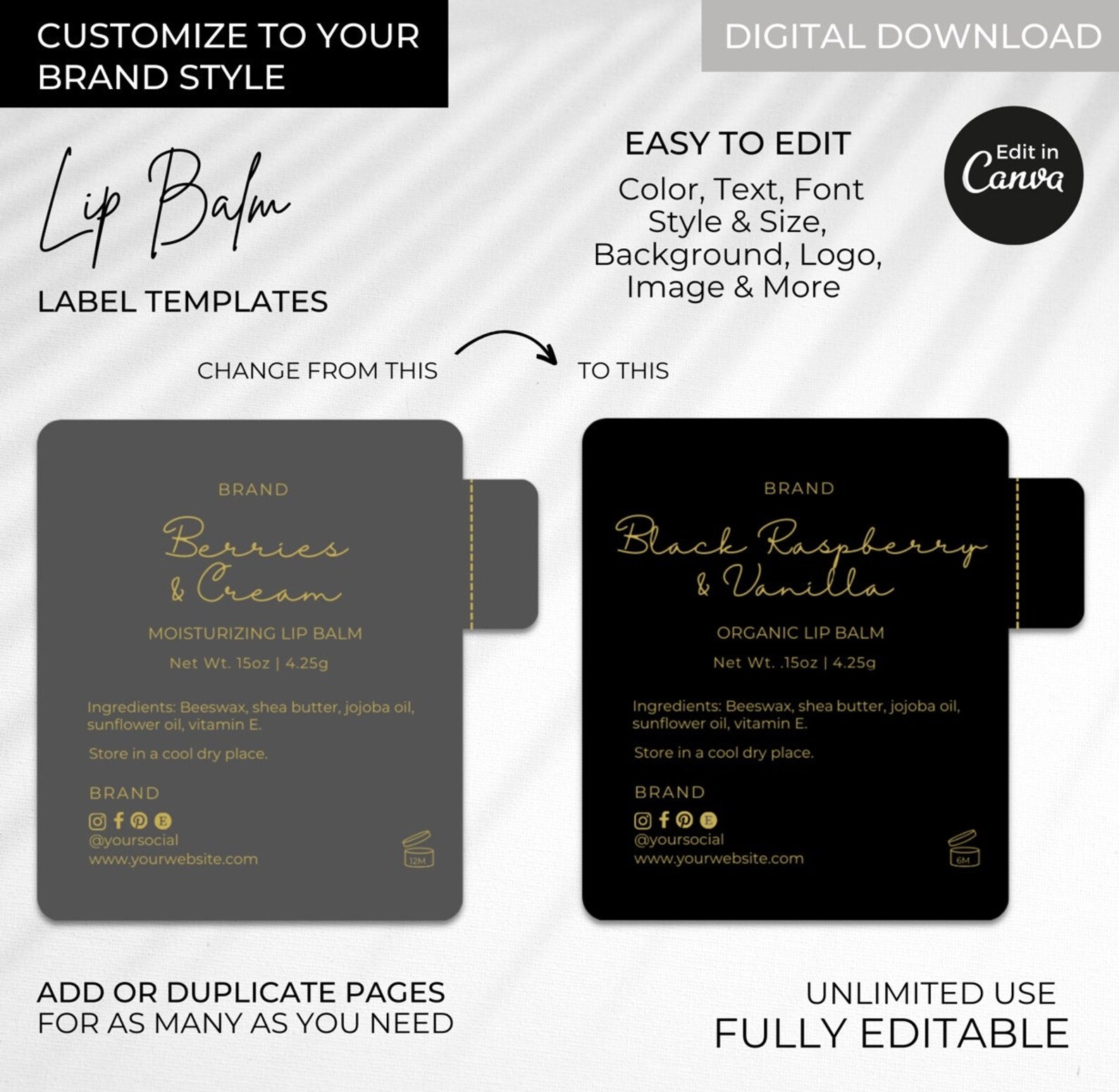 Lip Balm Label Template Canva, Printable Lipbalm Labels Stickers ...