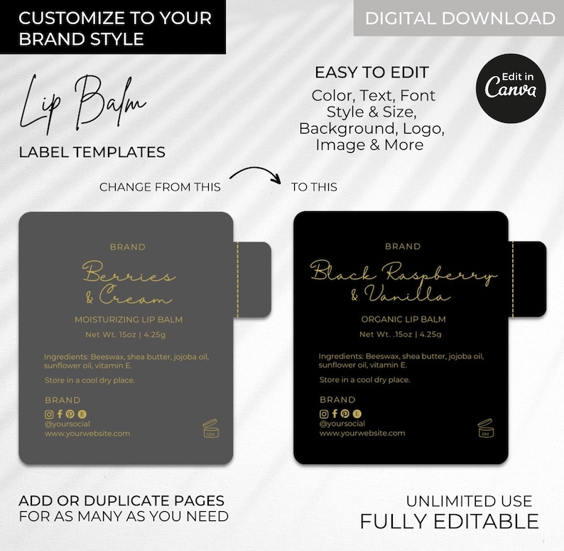 Lip Balm Label Template Canva, Printable Lipbalm Labels Stickers ...