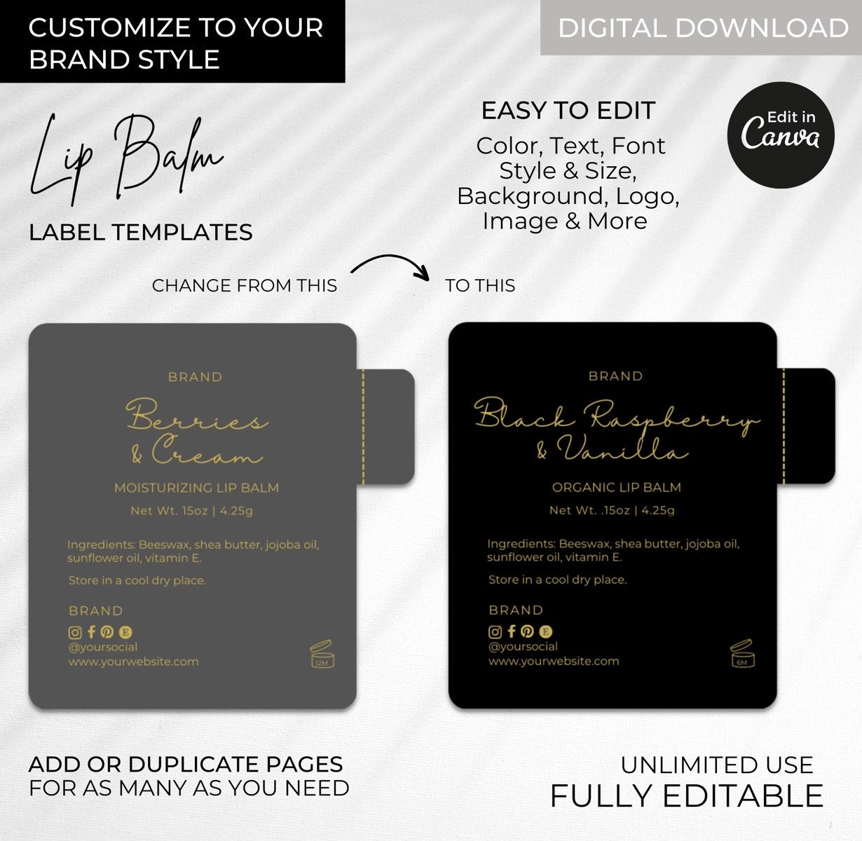 Lip Balm Label Template Canva, Printable Lipbalm Labels Stickers ...