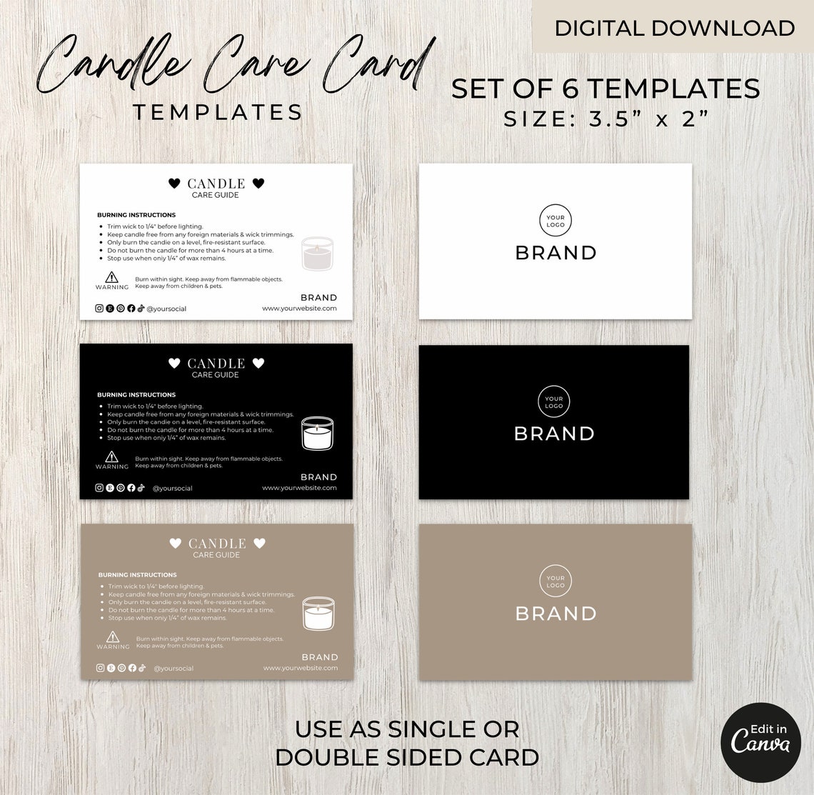 Candle Care Card Template Editable Canva, Printable Candle Care Guide ...