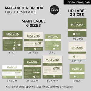 Matcha Tea Tin Can Labels Template Editable Canva, Tea Canister Label ...