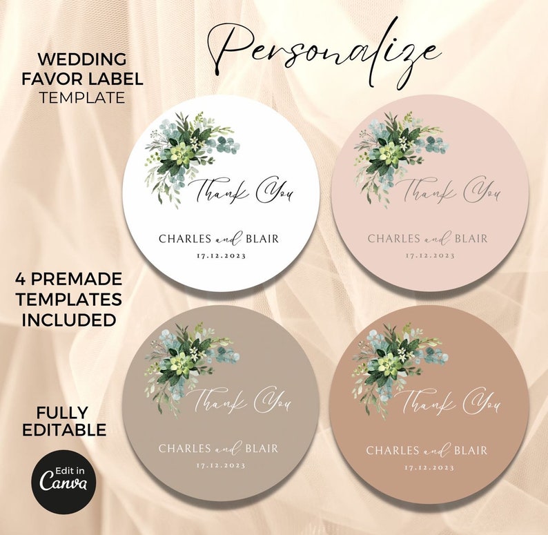 Personalized Wedding Favors Label Canva Template Editable - Etsy