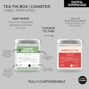 Tea Tin Can Labels Template Editable Canva, Tea Canister Label Stickers ...