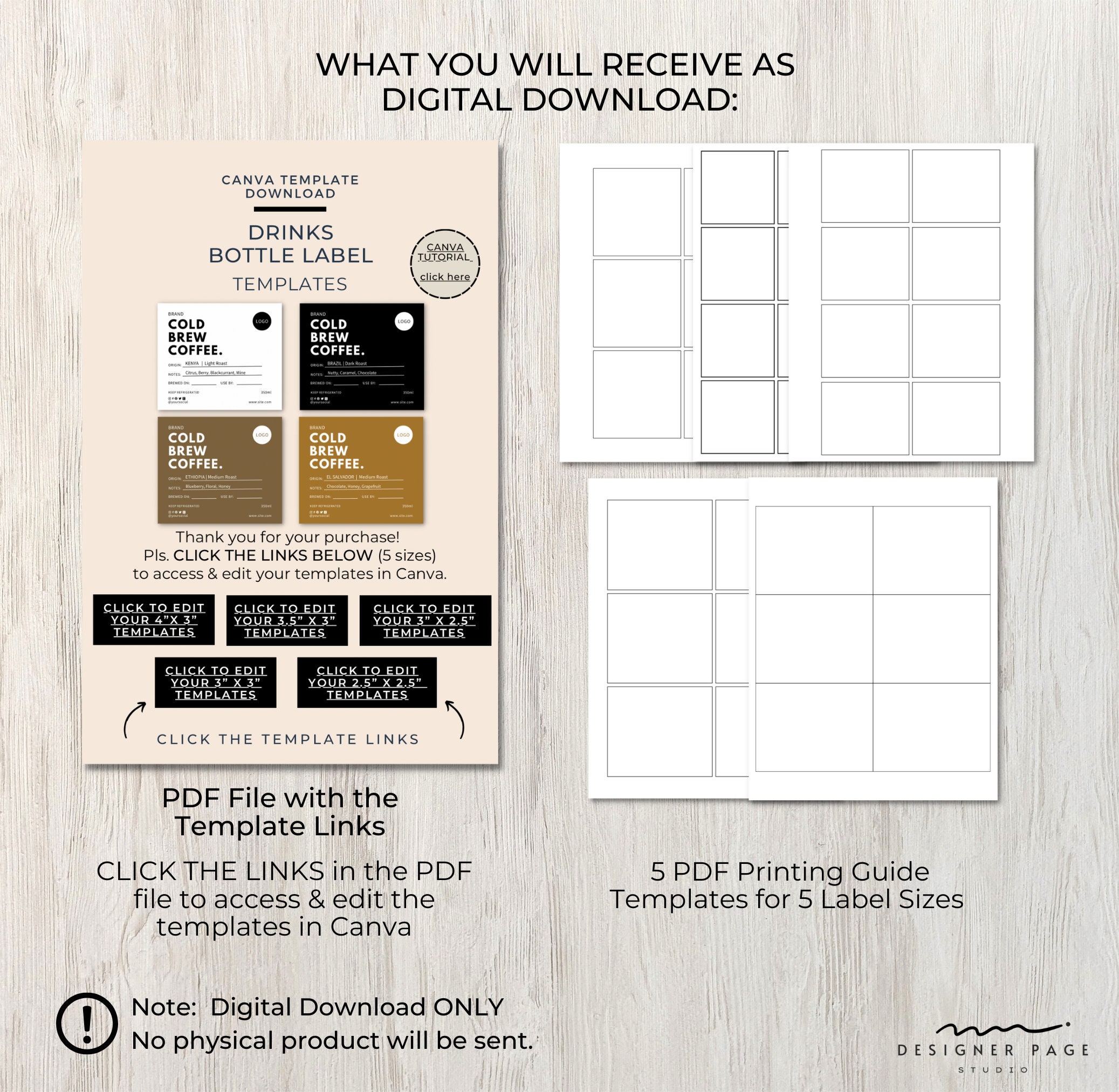 Editable Cold Brew Coffee Bottle Labels Template Canva, Drink Label ...