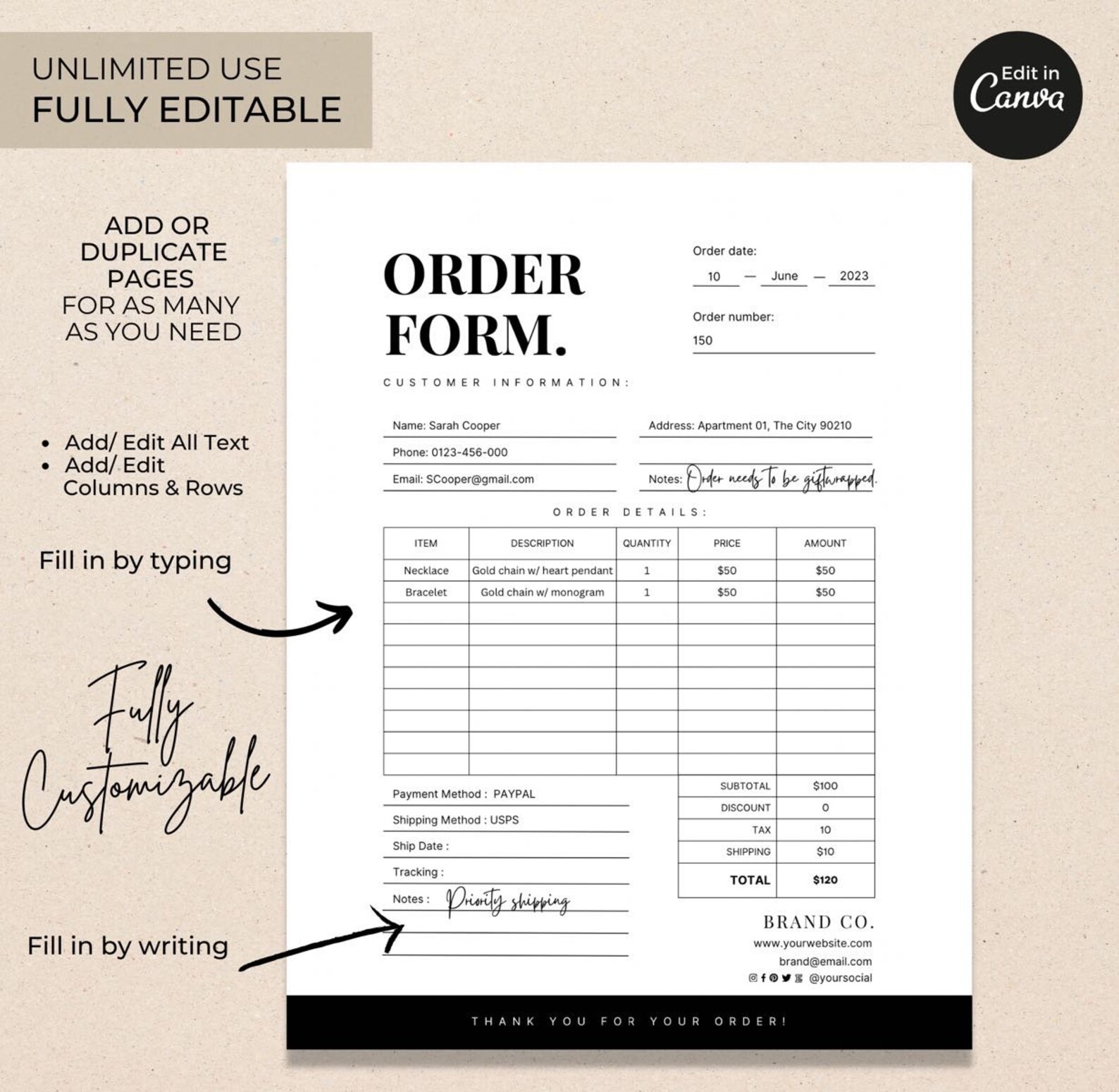 Printable Order Form Template Canva, Editable Purchase Order Forms ...