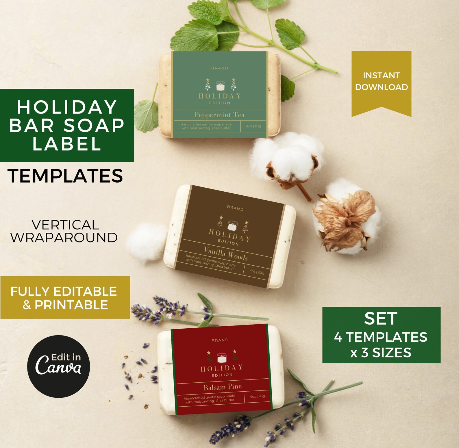 Christmas Soap Labels Template Editable Bar Soap Wrap Labels - Etsy