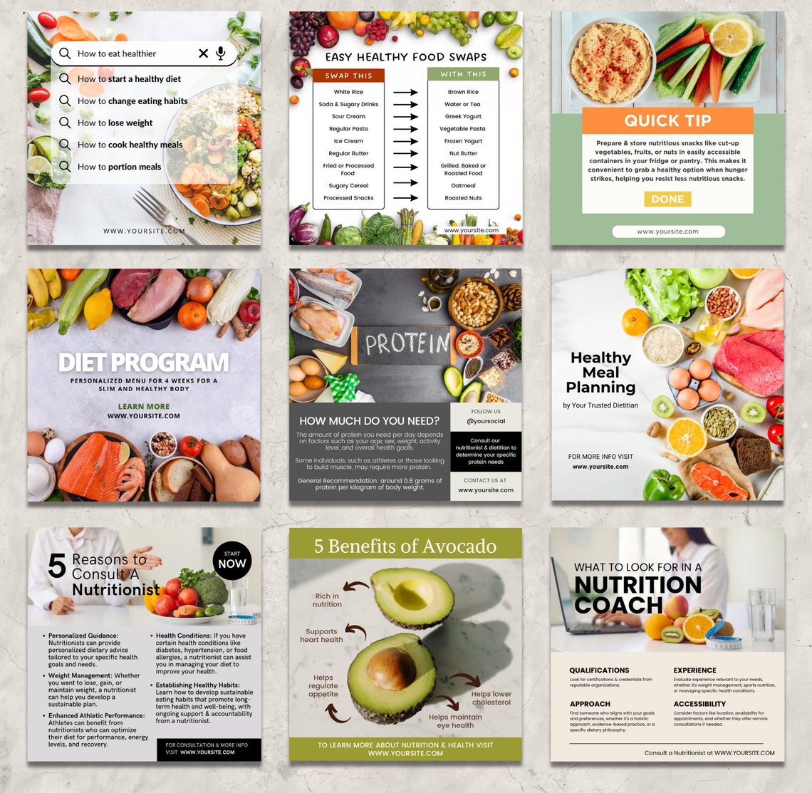 Editable Health Nutrition Instagram Templates Canva, Dietitian ...