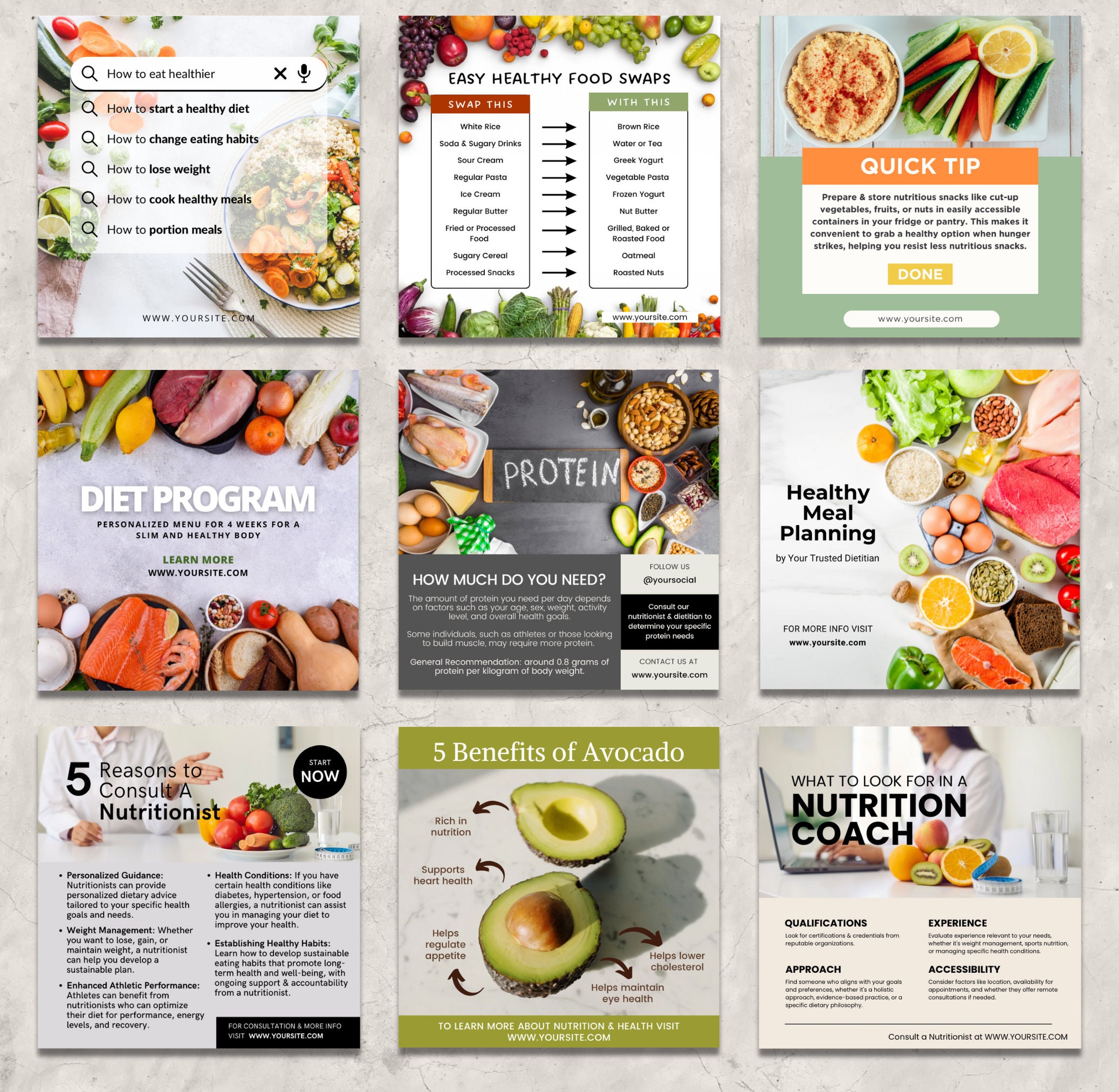 Editable Health Nutrition Instagram Templates Canva, Dietitian ...