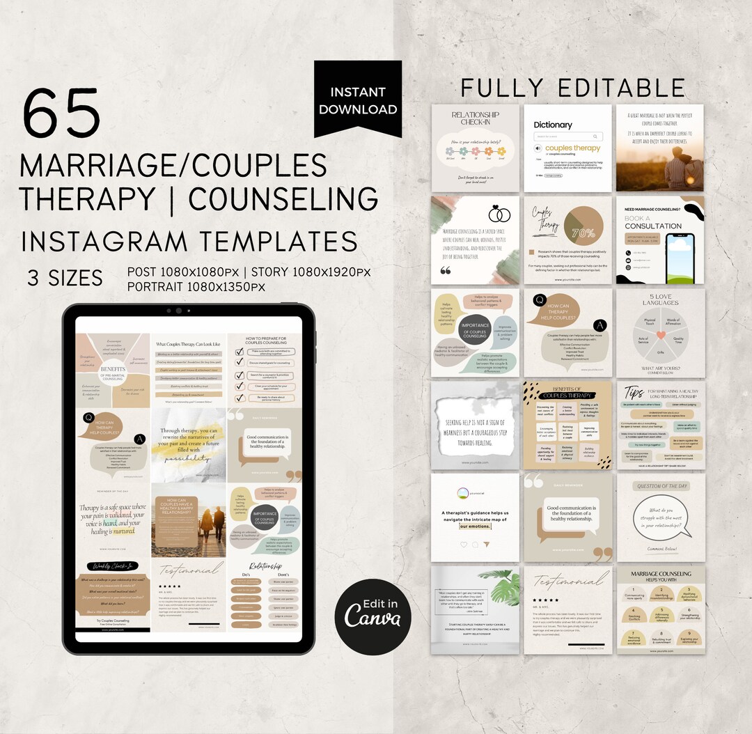 Couples Therapy Instagram Templates Editable Canva, Marriage Counseling ...