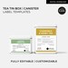 Tea Tin Can Labels Template Editable Canva, Tea Canister Label Stickers ...