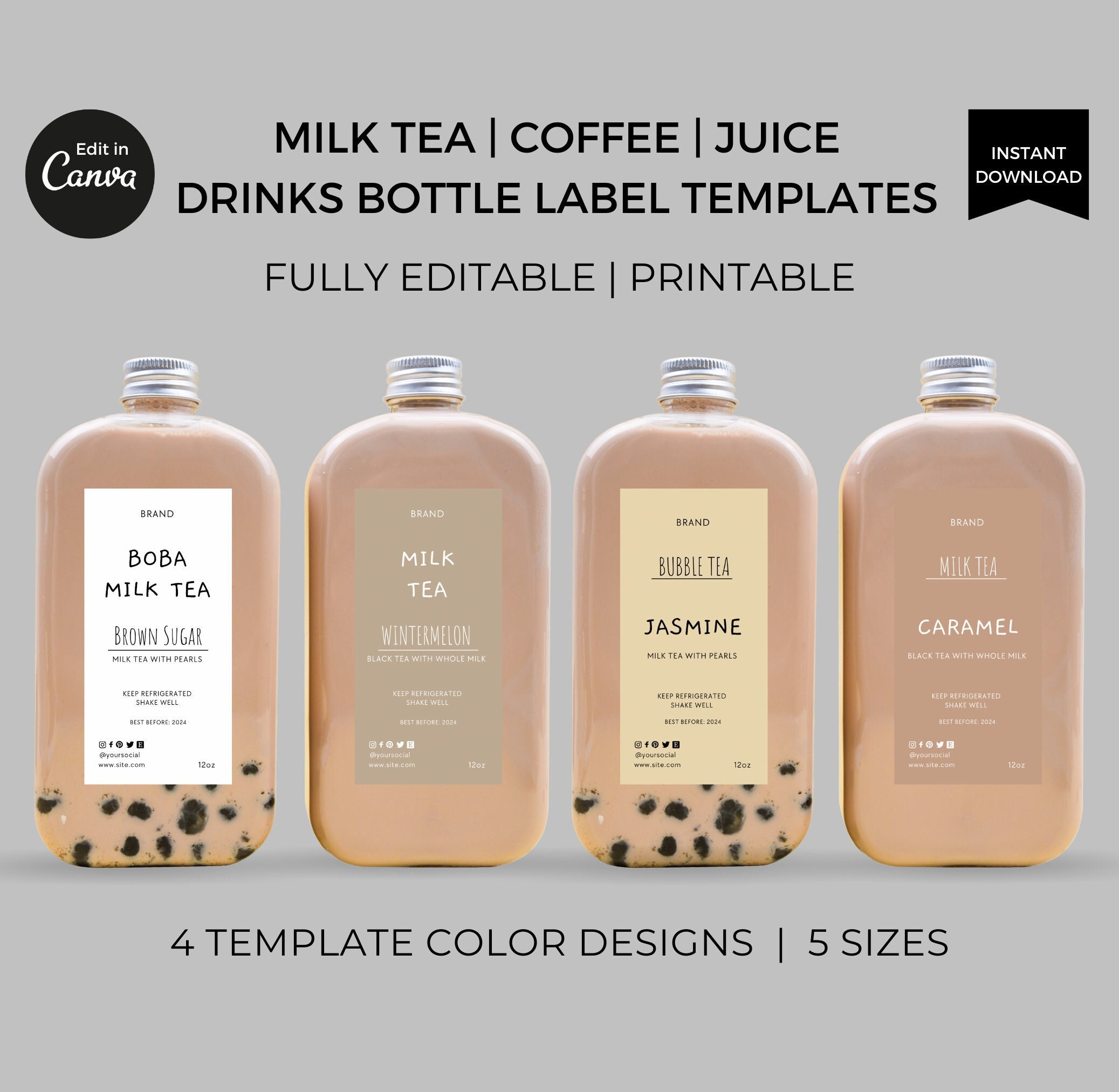 Editable Boba Milk Tea Bottle Labels Template Canva, Drinks Label ... Editable Boba Milk Tea Bottle Labels Template Canva, Drinks Label ...