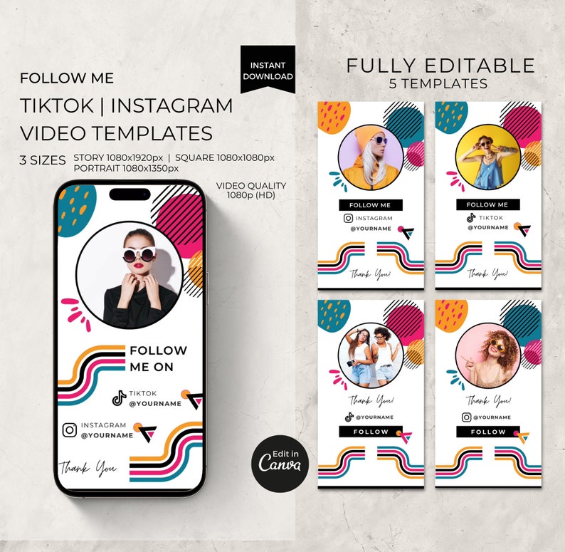 Follow Me on Tiktok Template Canva, Editable Tiktok Post Video ...