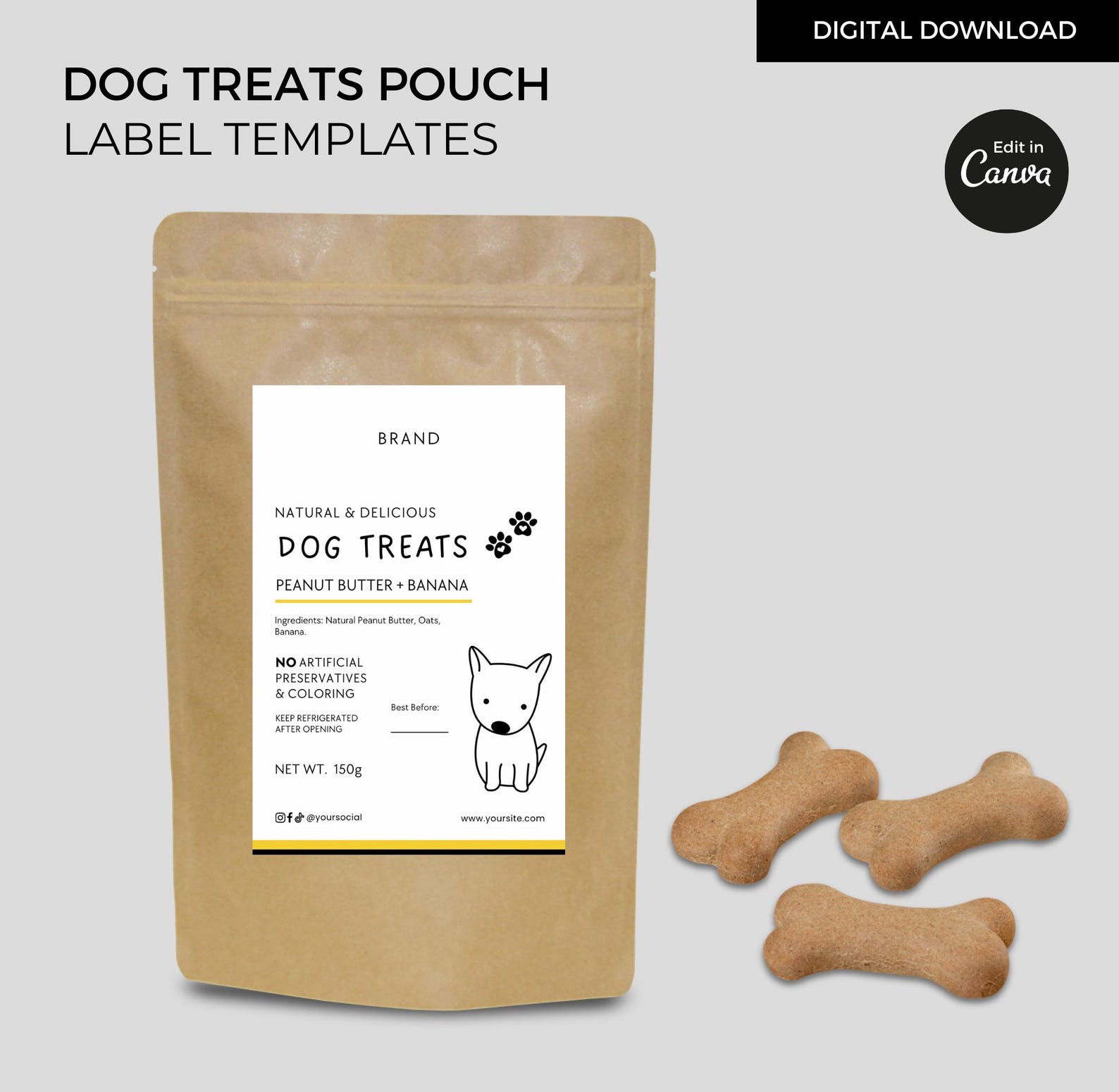 Editable Dog Treats Labels Template Canva, Dog Food Label Stickers ...