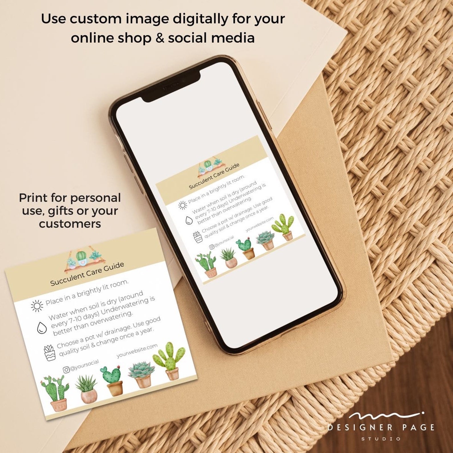 Editable Succulent Care Guide Template, Plant Care Cards Tag Printable ...