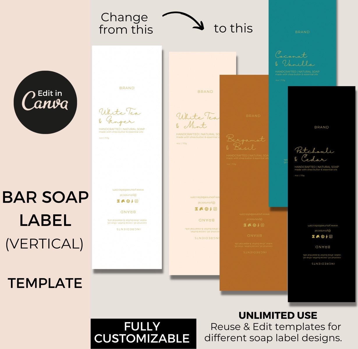 Bar Soap Labels Template Editable, Modern Soap Label Stickers Printable ...