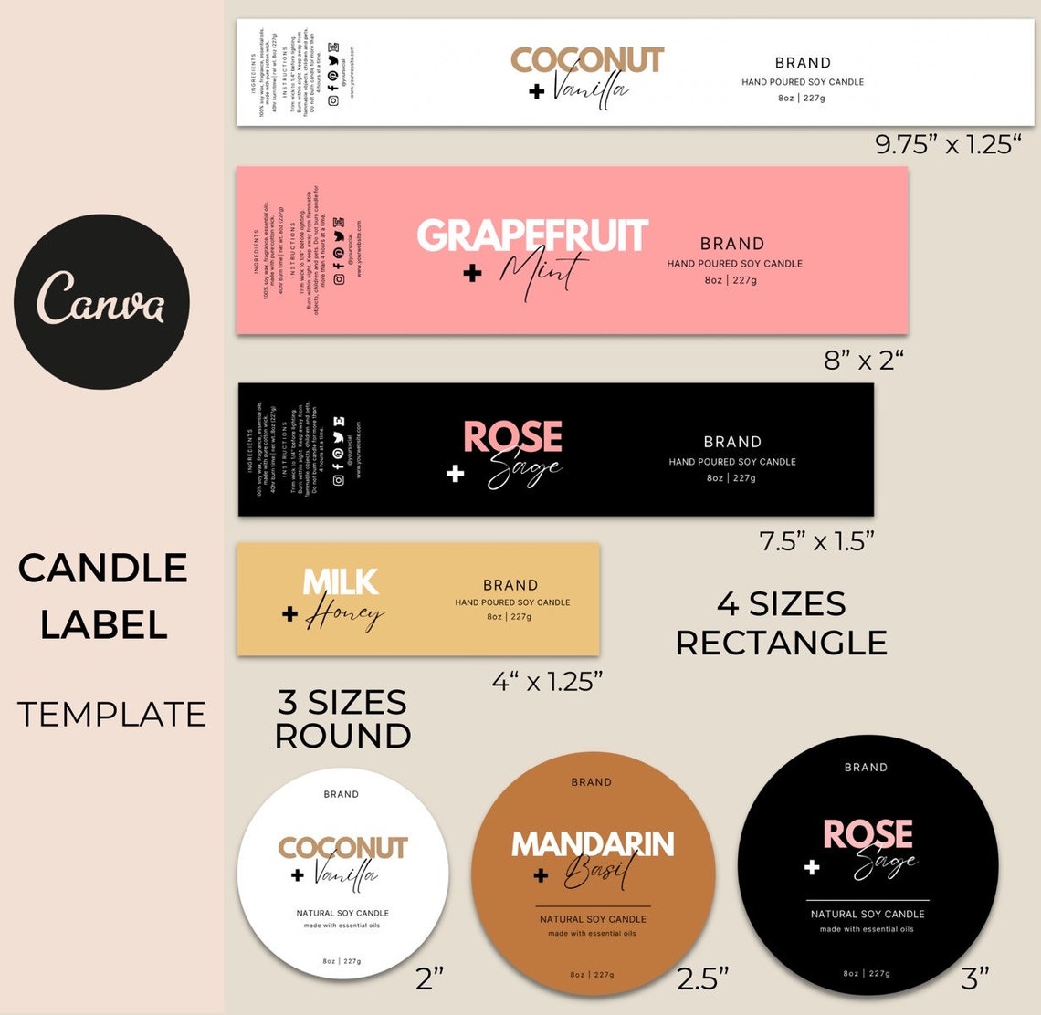 Candle Tin Label Template Editable Modern Candle Labels - Etsy