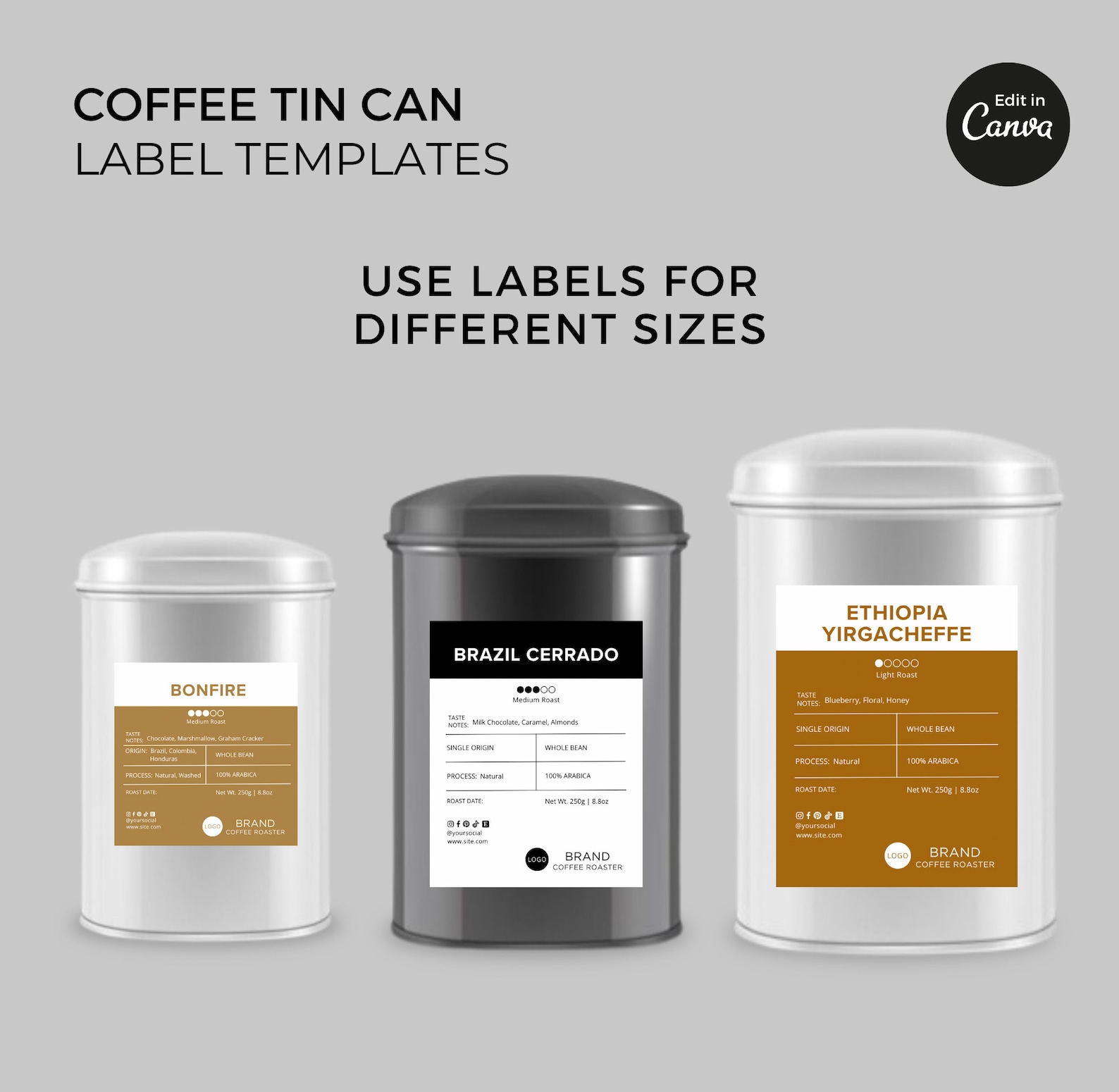 Editable Coffee Tin Can Labels Template Canva, Custom Coffee Labels ...