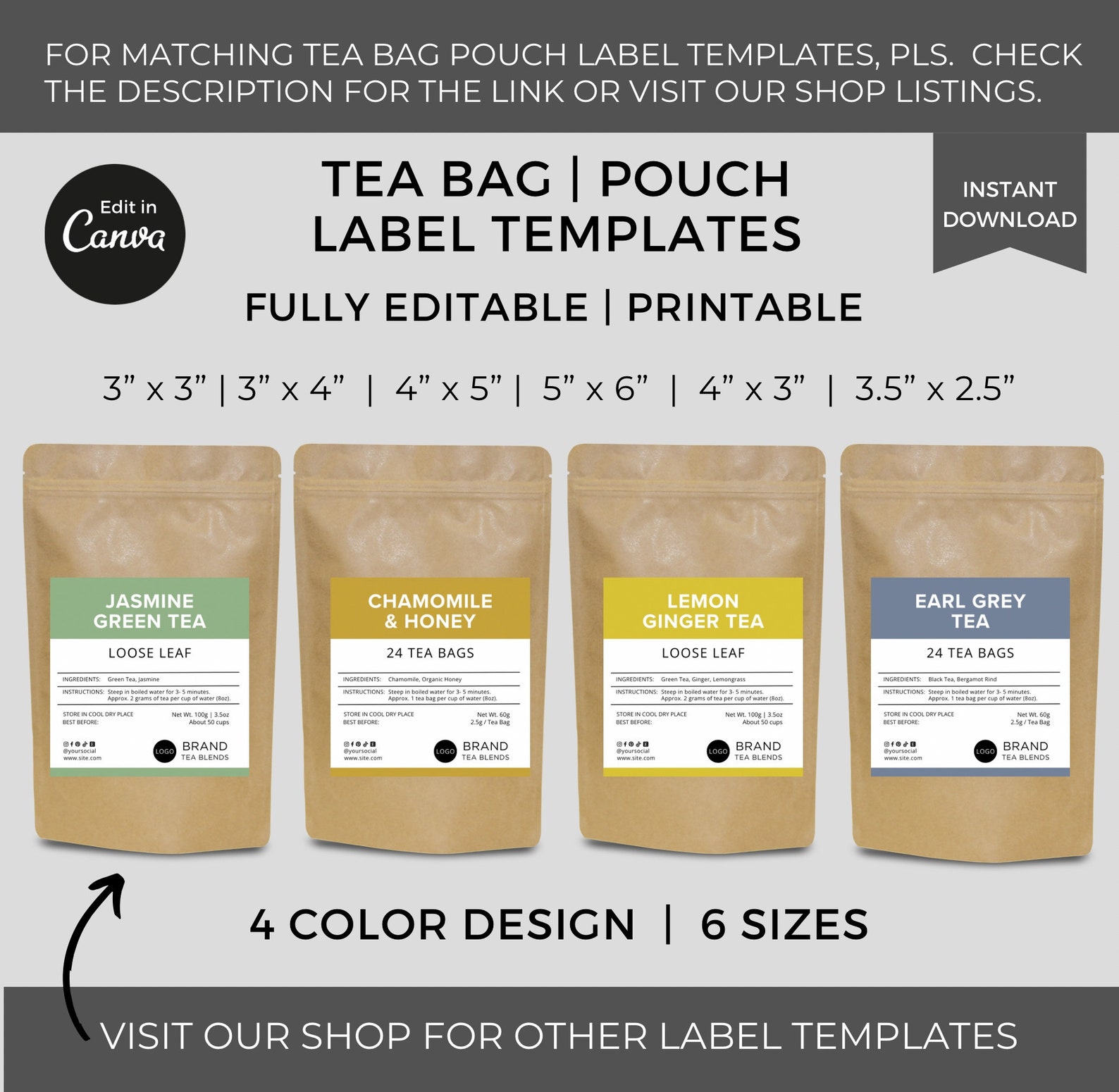 Modern Tea Tin Can Labels Template Editable Canva, Tea Canister Label ...