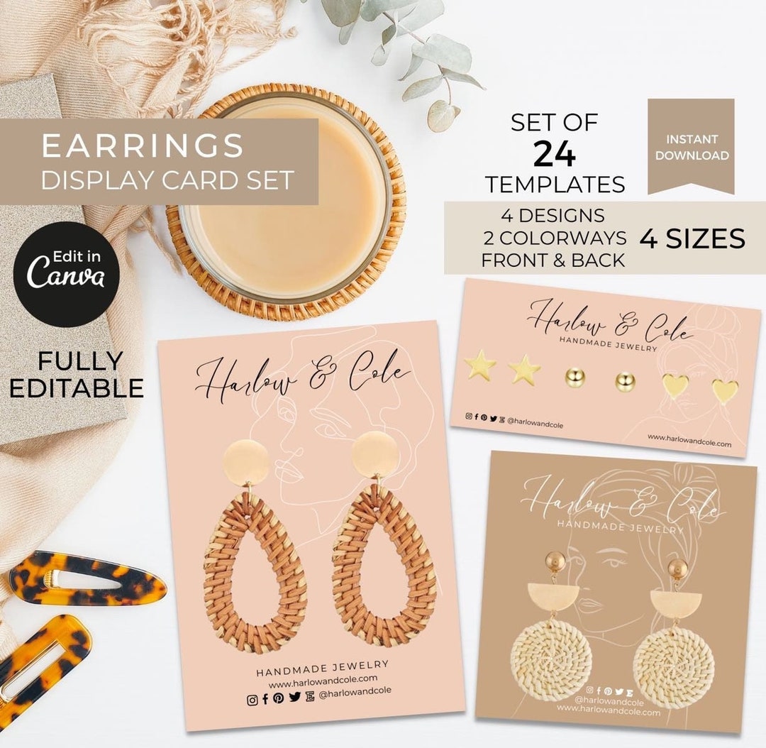 Editable Earrings Display Card Template Canva, Printable Earrings Label ...