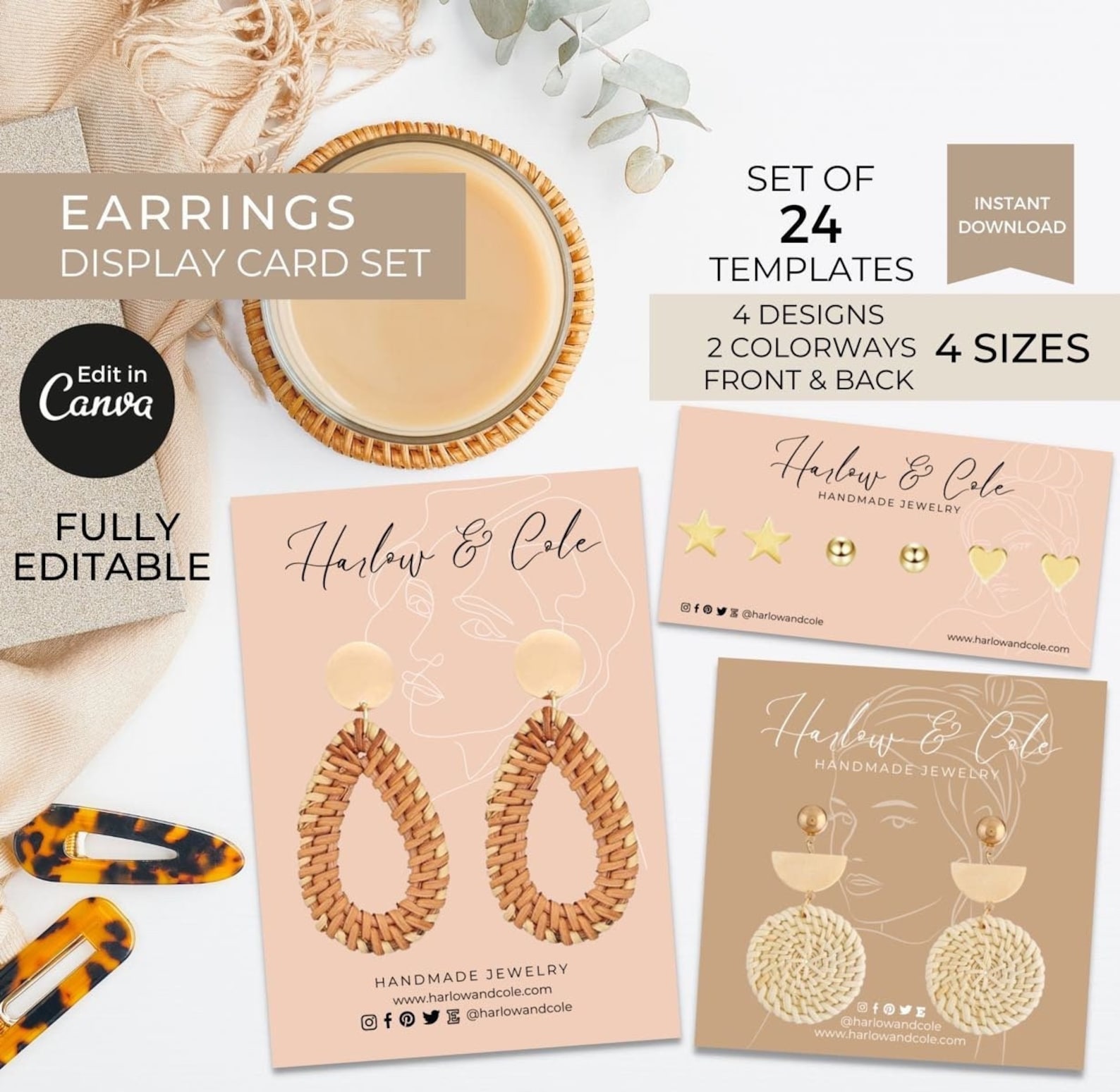 Editable Earrings Display Card Template Canva, Printable Earrings Label ...