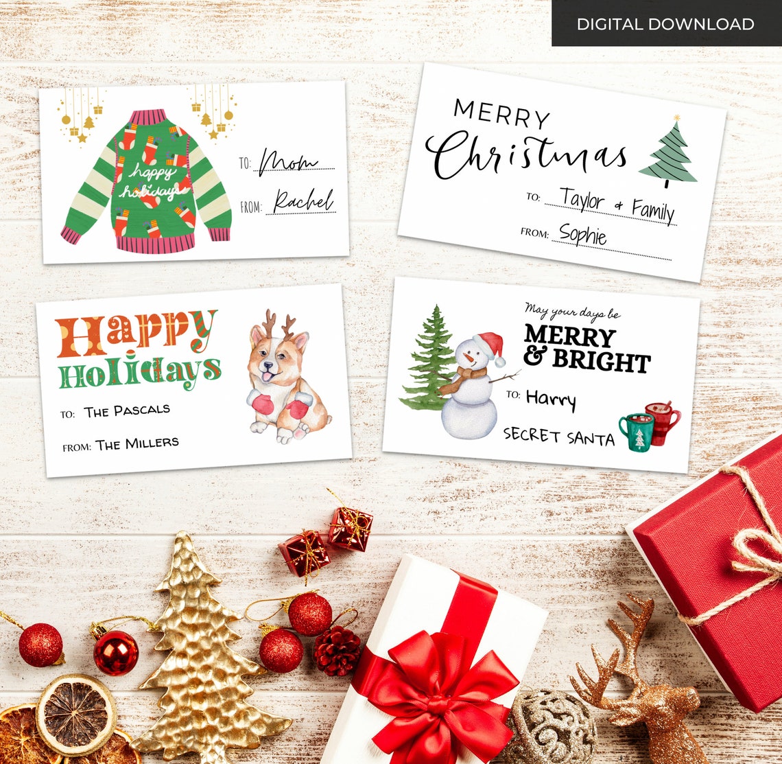 Christmas Gift Tags Template Canva Editable, Printable Holiday Gift Tag ...
