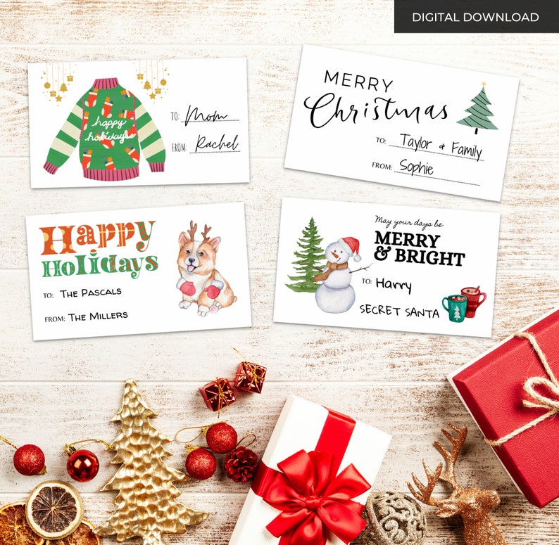Christmas Gift Tags Template Canva Editable, Printable Holiday Gift Tag ...