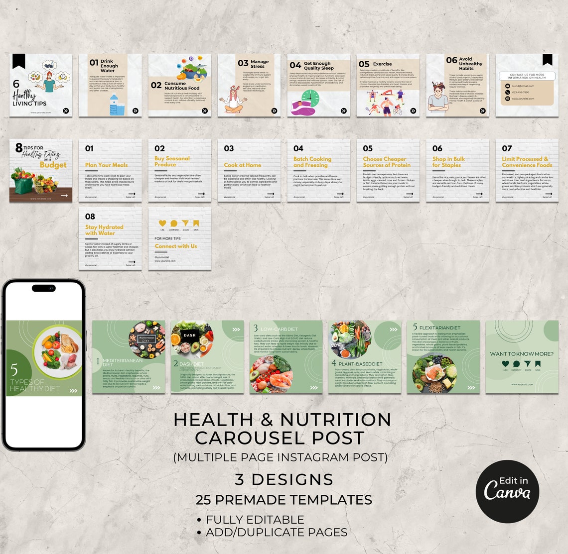 Editable Health Nutrition Instagram Templates Canva, Dietitian ...