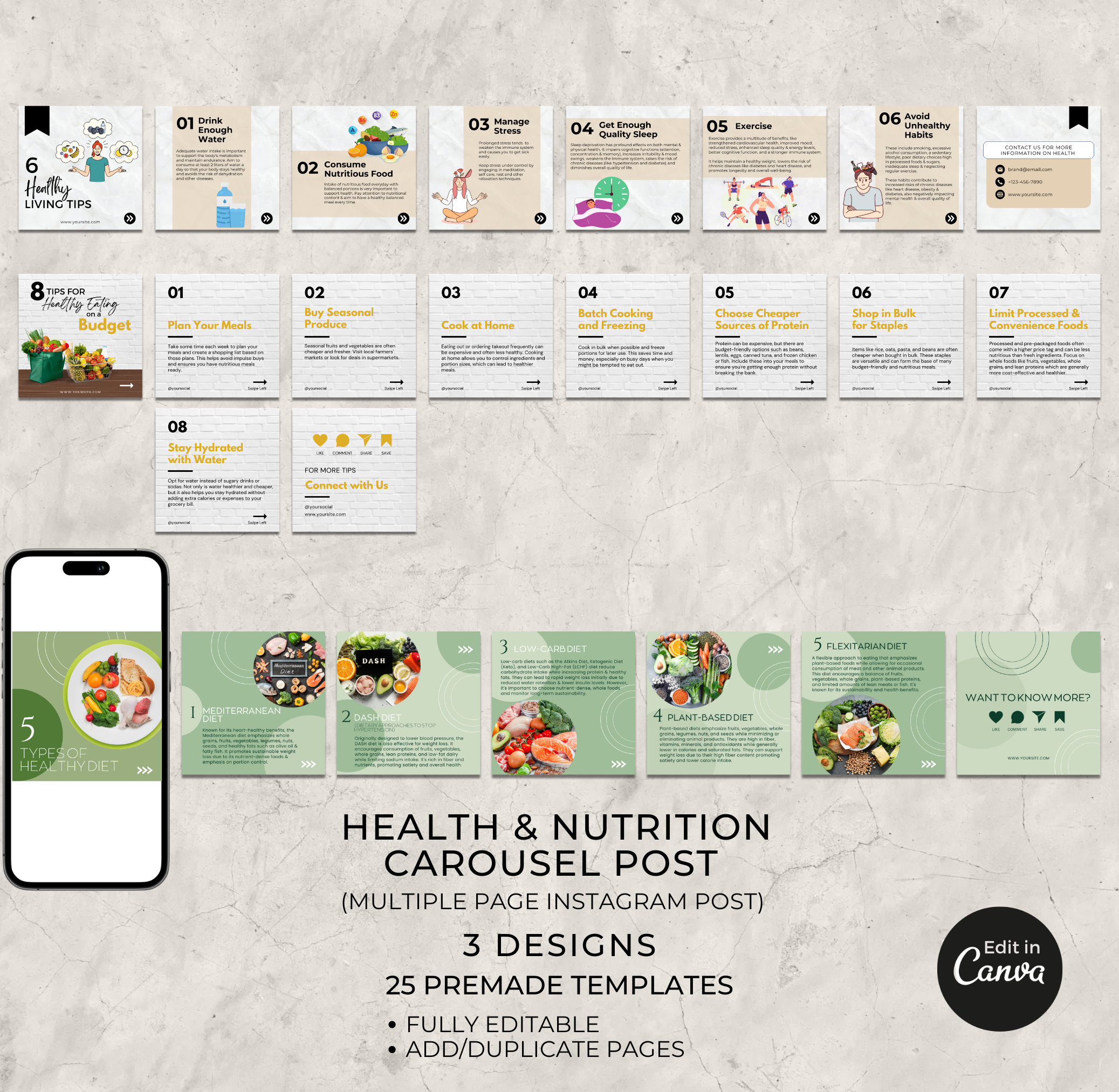 Editable Health Nutrition Instagram Templates Canva, Dietitian ...