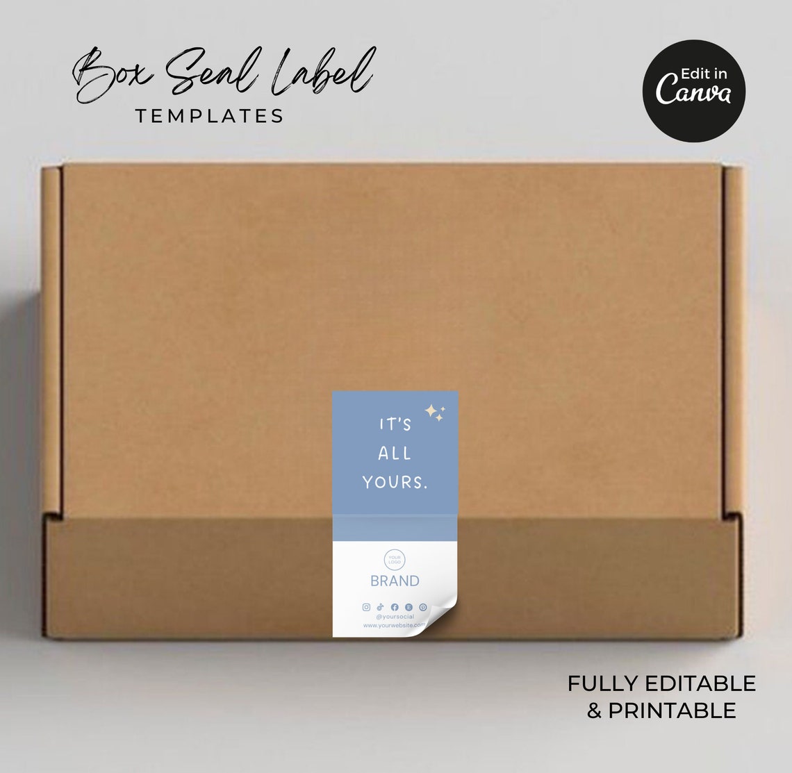 Editable Box Label Sticker Template Canva, Mailer Box Seal Labels ...