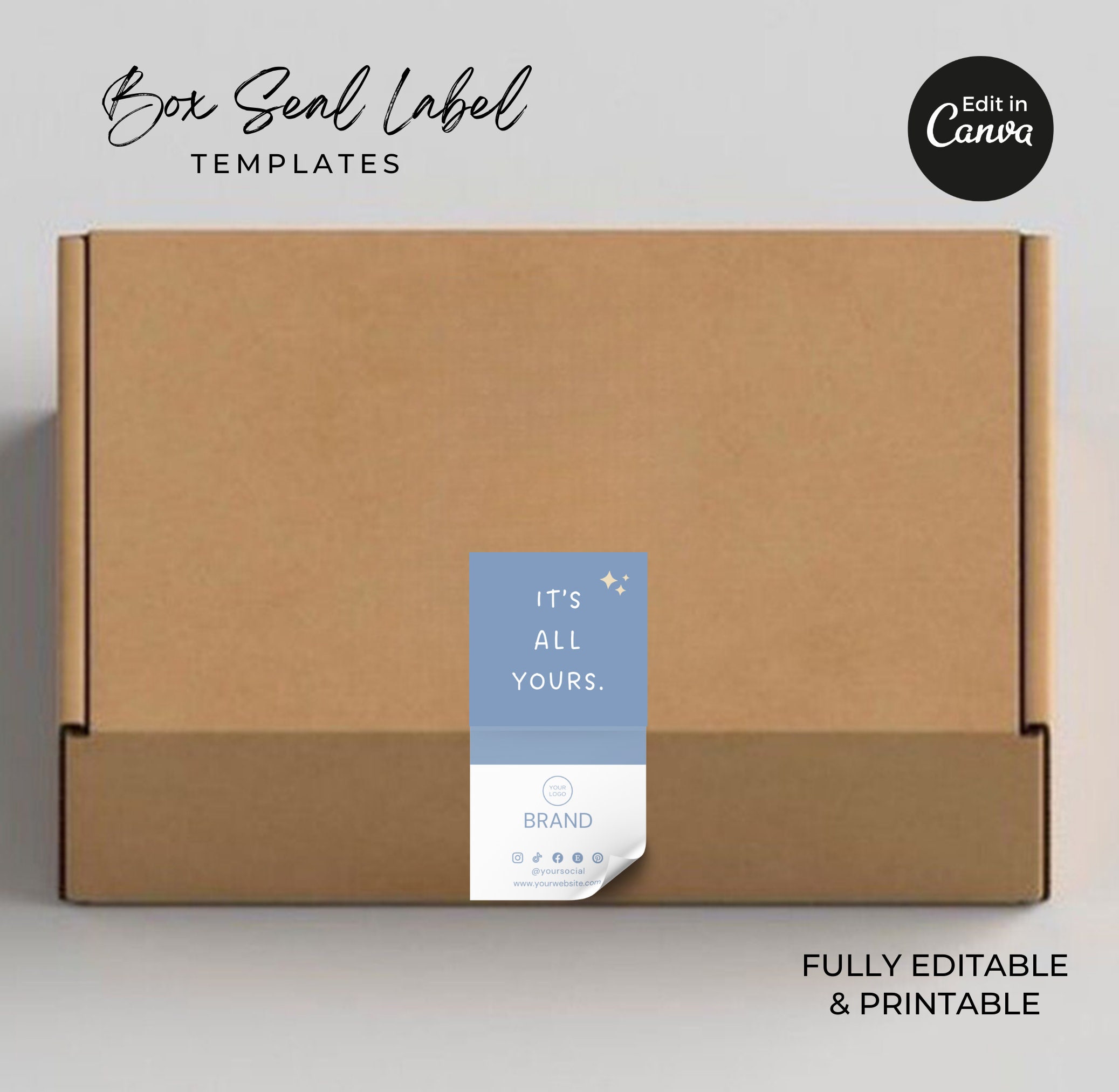 Editable Box Label Sticker Template Canva, Mailer Box Seal Labels ...
