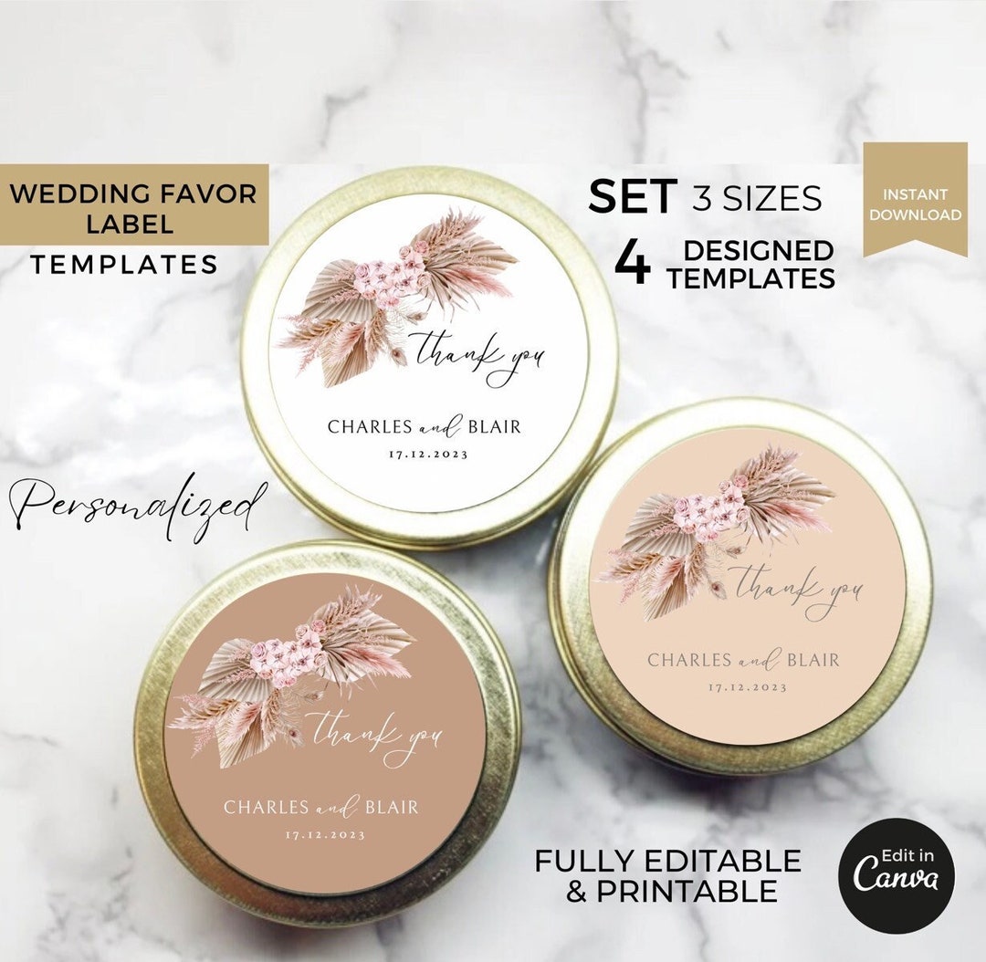 Editable Wedding Candle Favors Label Stickers, Canva Template ...