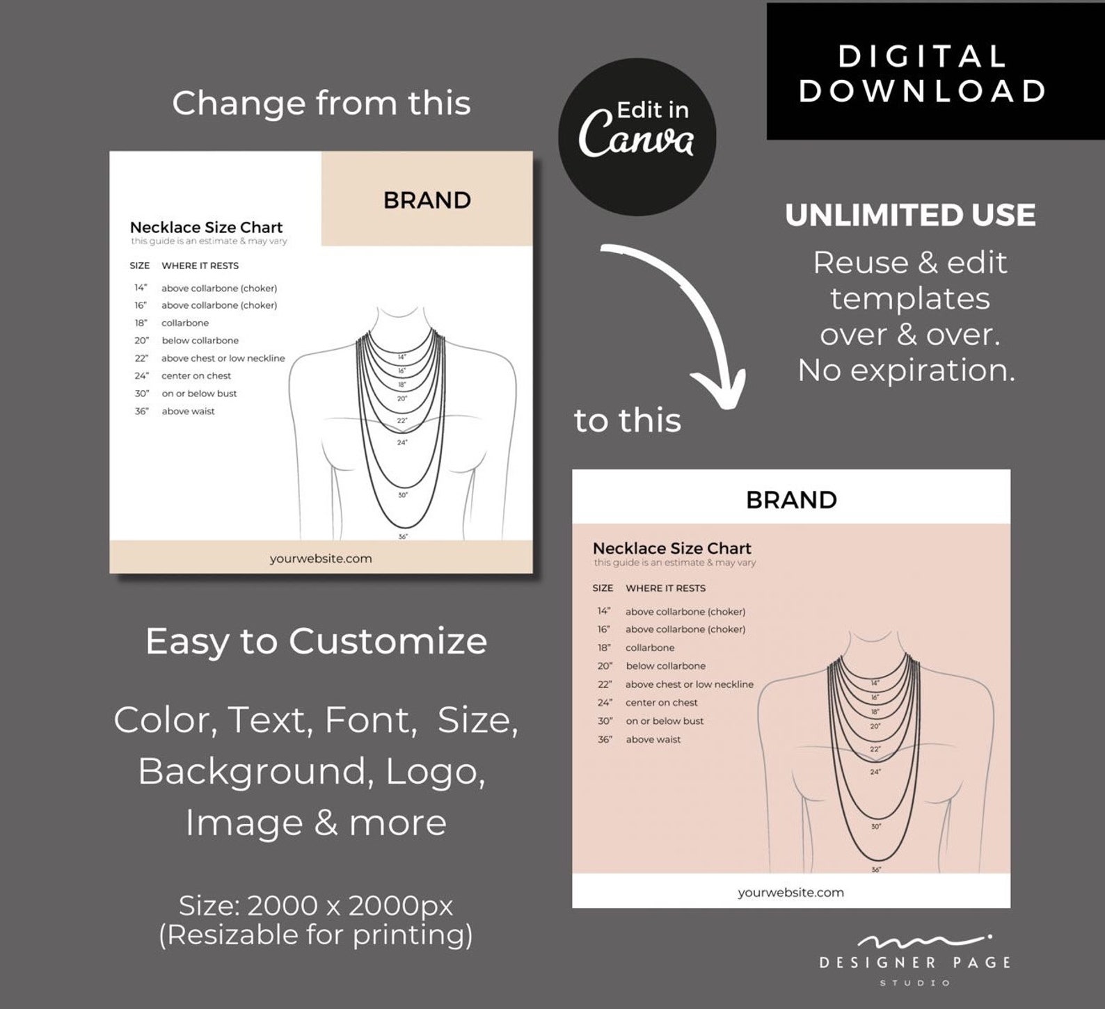 Editable Necklace Size Chart Template Printable Necklace - Etsy