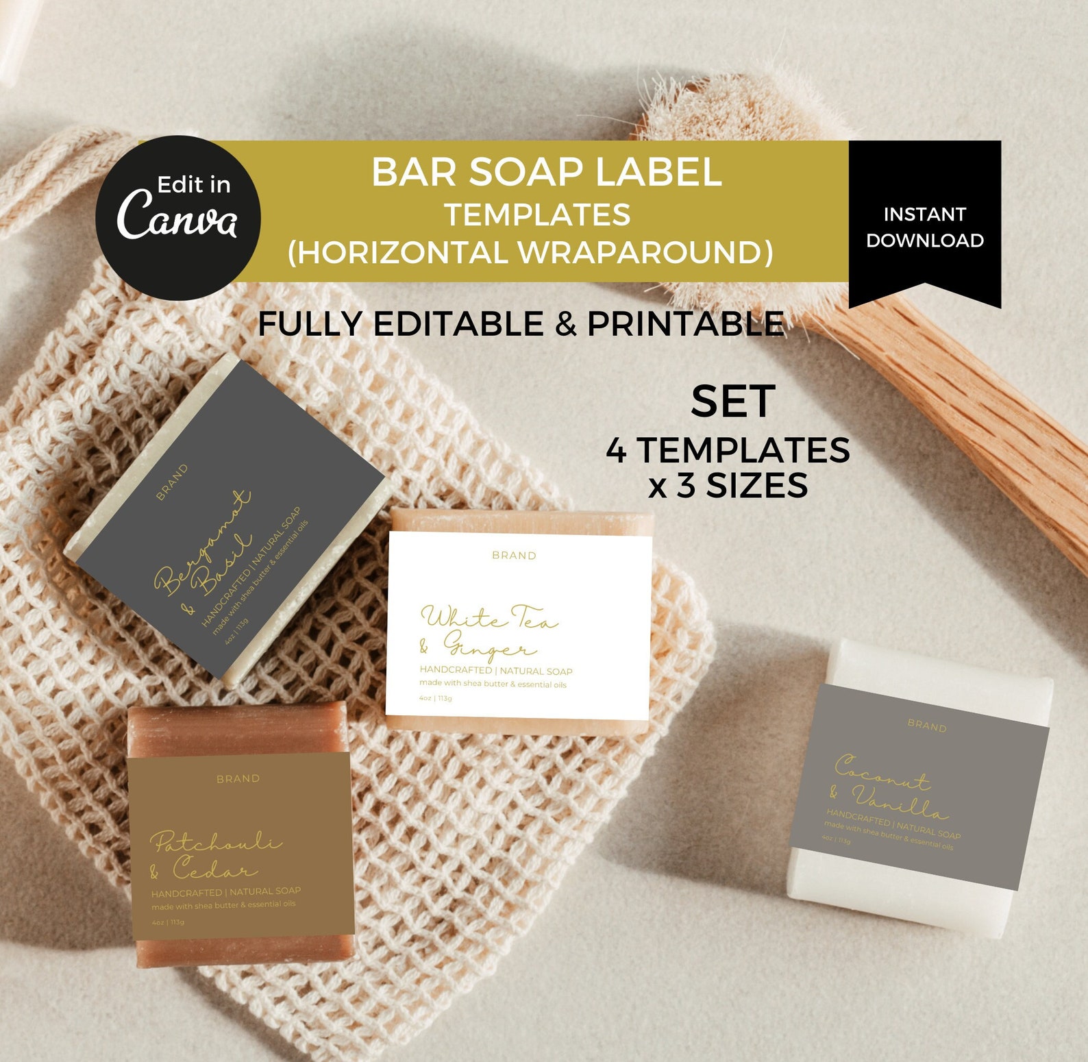 Bar Soap Labels Template Canva Editable, Soap Sleeves Label Printable ...