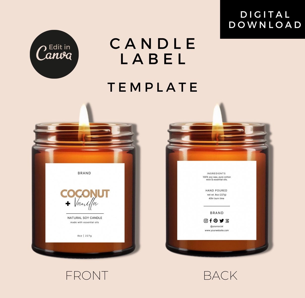 Editable Candle Label Template Canva, Modern Candle Labels Printable ...