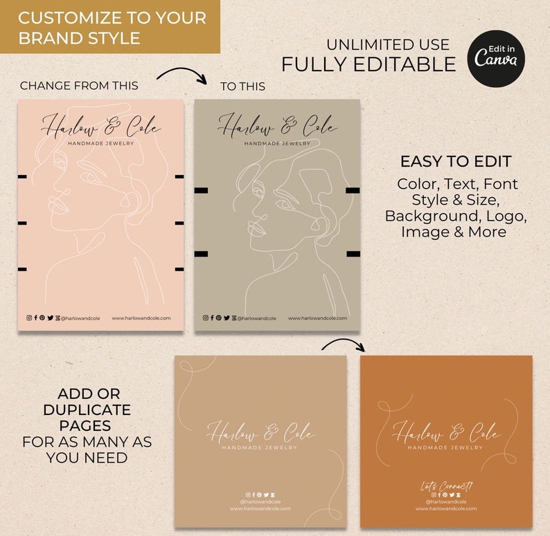 Editable Bracelet Display Card Template Canva, Printable Bracelet Label ...