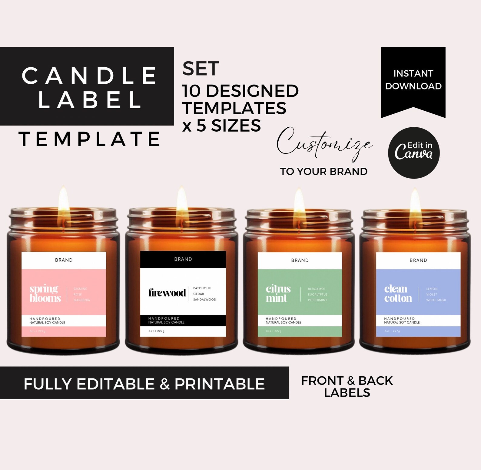 Modern Candle Label Template Canva, Candle Labels Printable, Editable ...