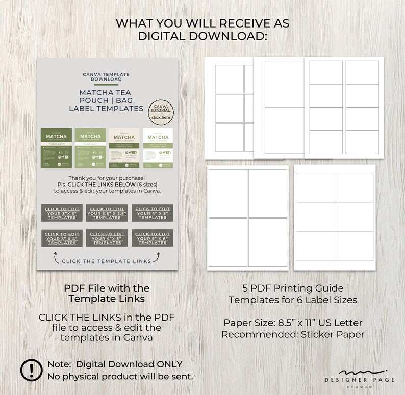 Matcha Tea Labels Template Editable Canva, Matcha Powder Tea Bag Label ...