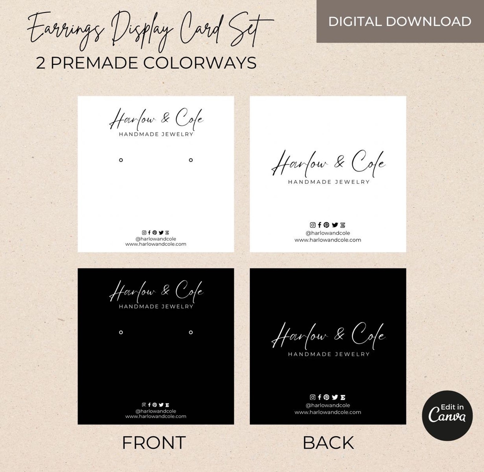 Editable Earrings Display Card Template Canva, Printable Earrings Label ...