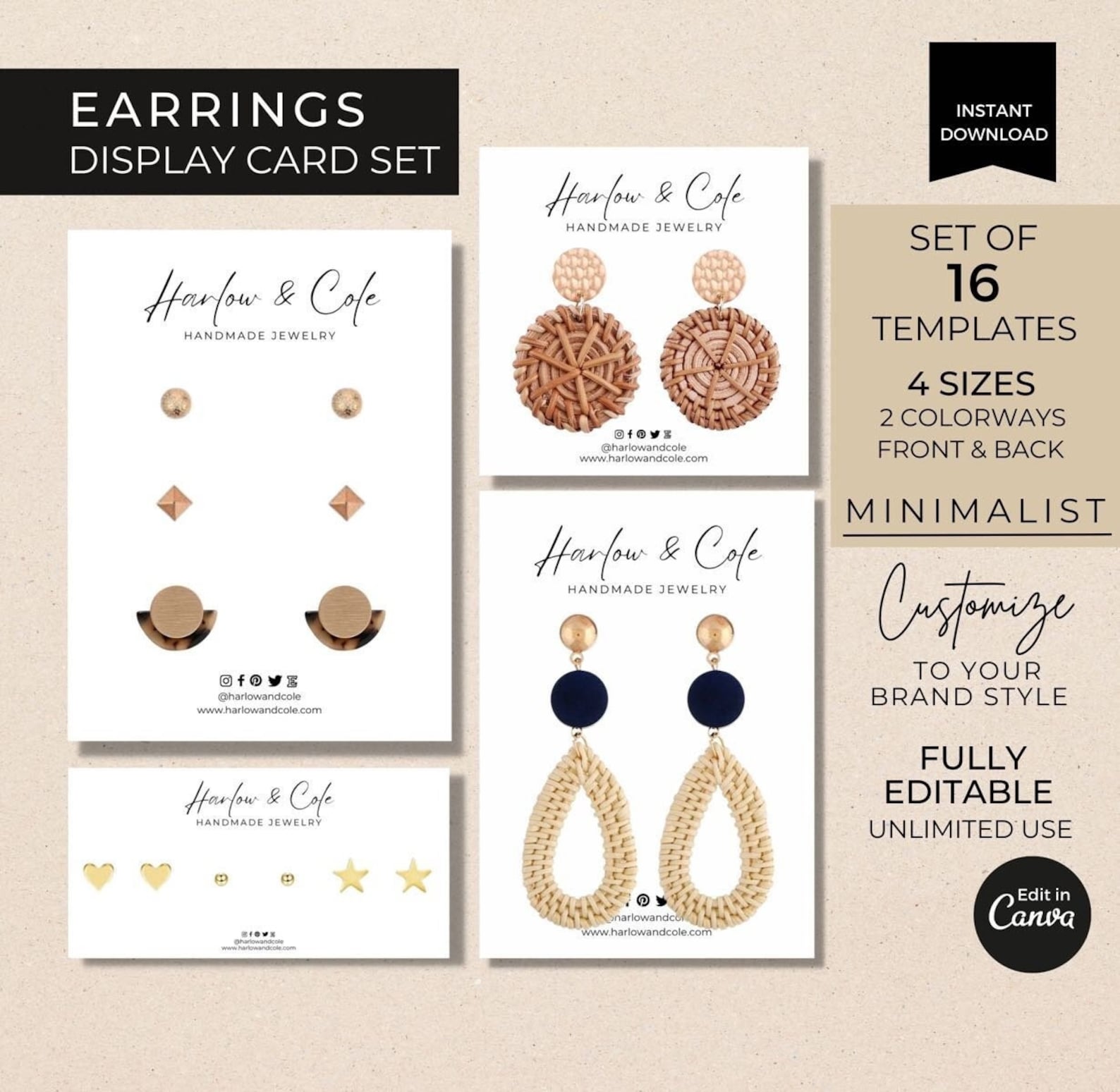 Editable Earrings Display Card Template Canva, Printable Earrings Label ...