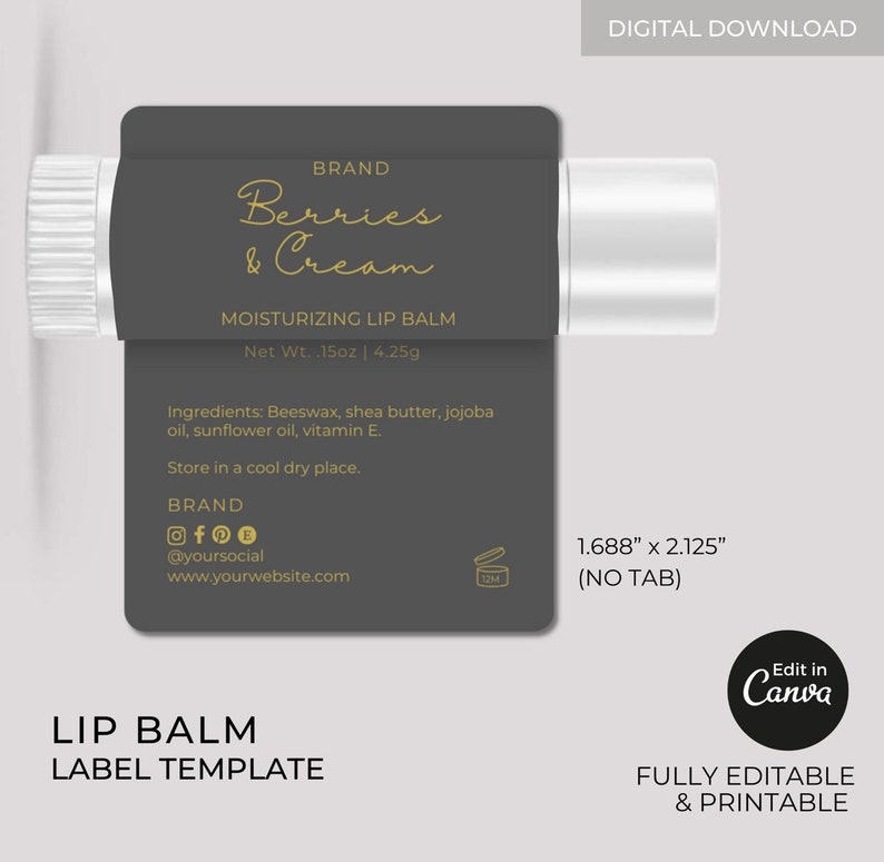 Lip Balm Label Template Canva, Printable Lipbalm Labels Stickers ...